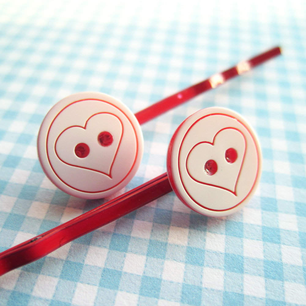 Love Heart Button Hair Clips on Luulla